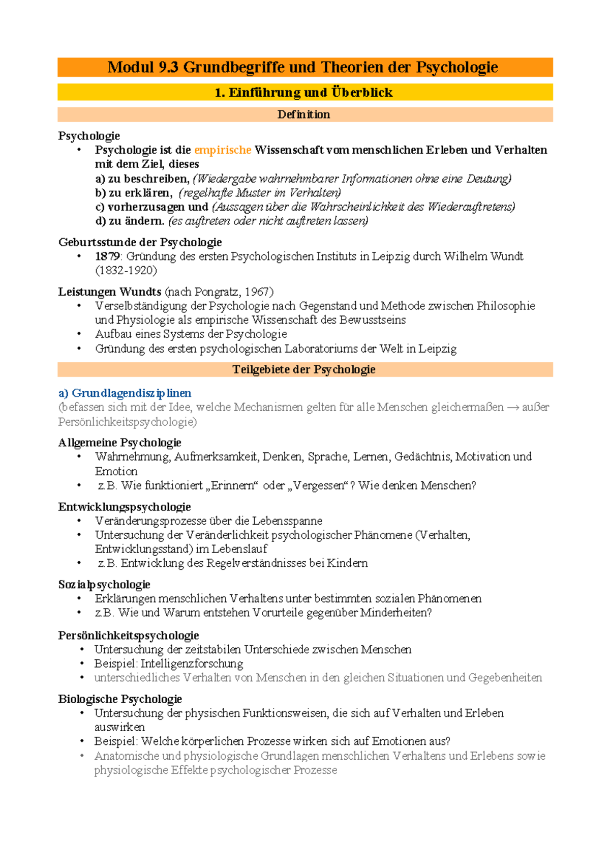 Modul 9.1 Psychologie - Modul 9 Grundbegriffe und Theorien der ...