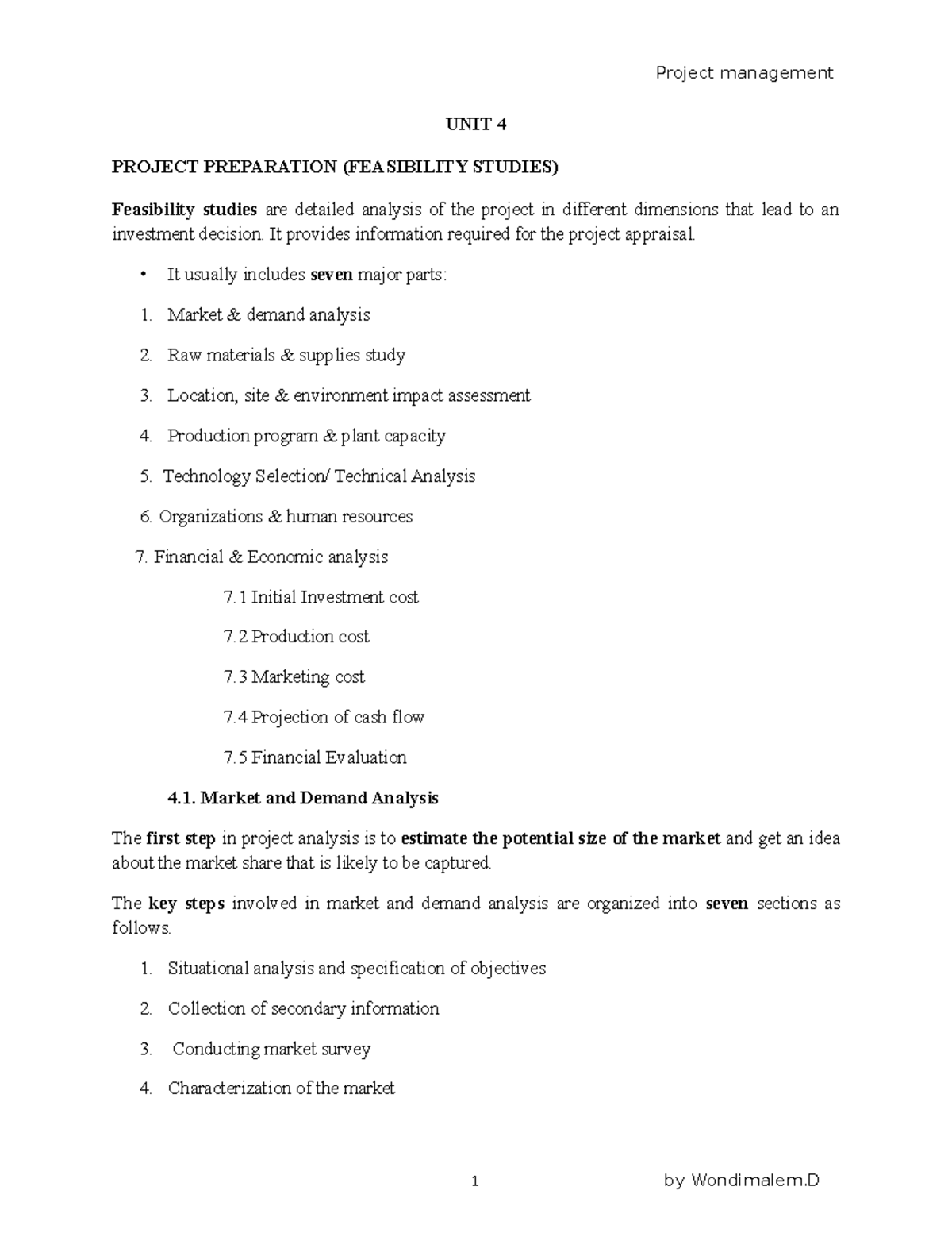 Project Management Ch 4 - UNIT 4 PROJECT PREPARATION (FEASIBILITY ...