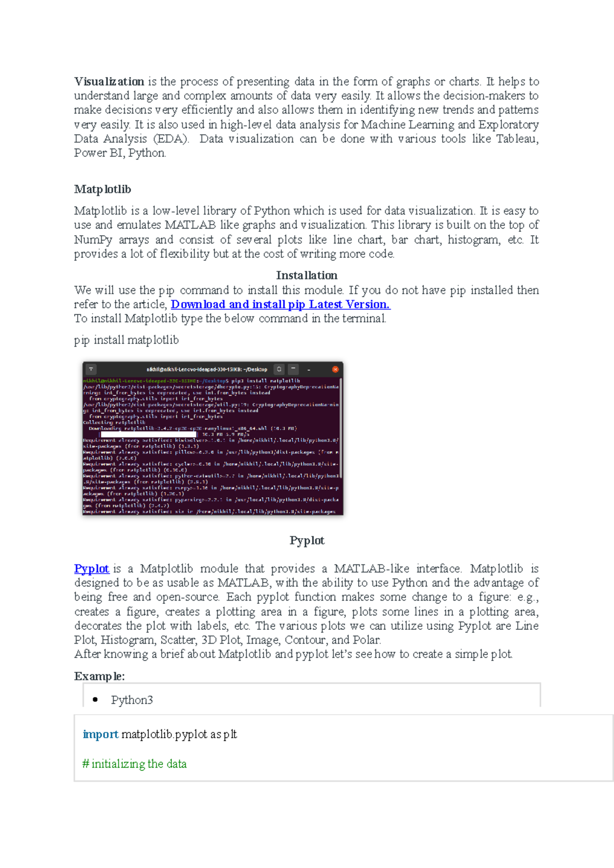 Visualization - notes - Visualization is the process of presenting data ...