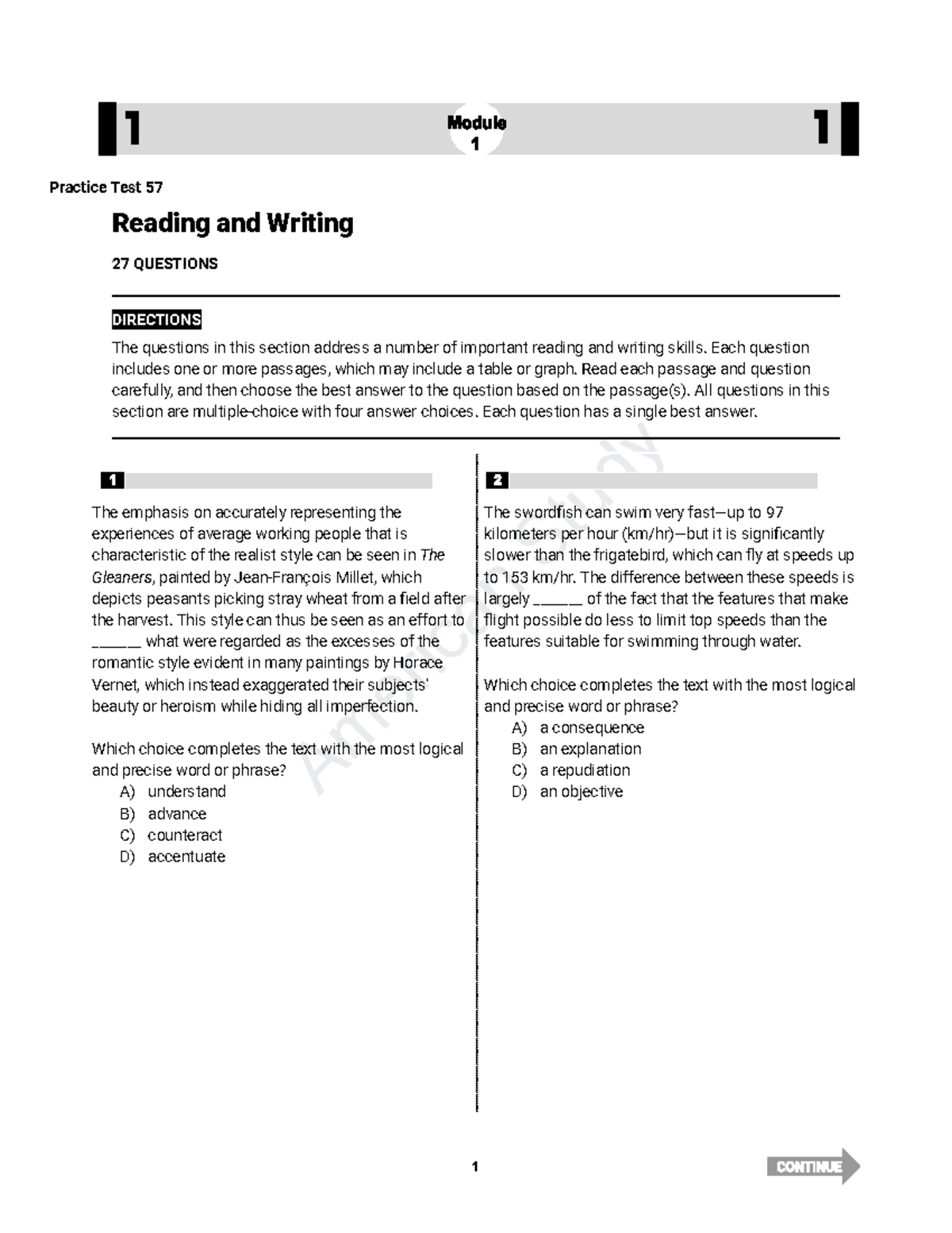 57. Practice TEST 57 - SAT - American Study Practice Test 57 Reading ...