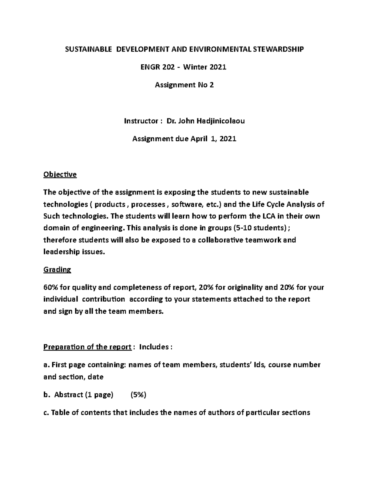 Assign No 2 - ENGR 202-Winter 2021.section R - SUSTAINABLE DEVELOPMENT ...