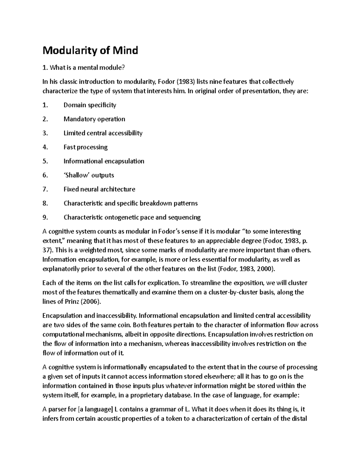 Lecture in Modularity of Mind - Modularity of Mind What is a mental ...