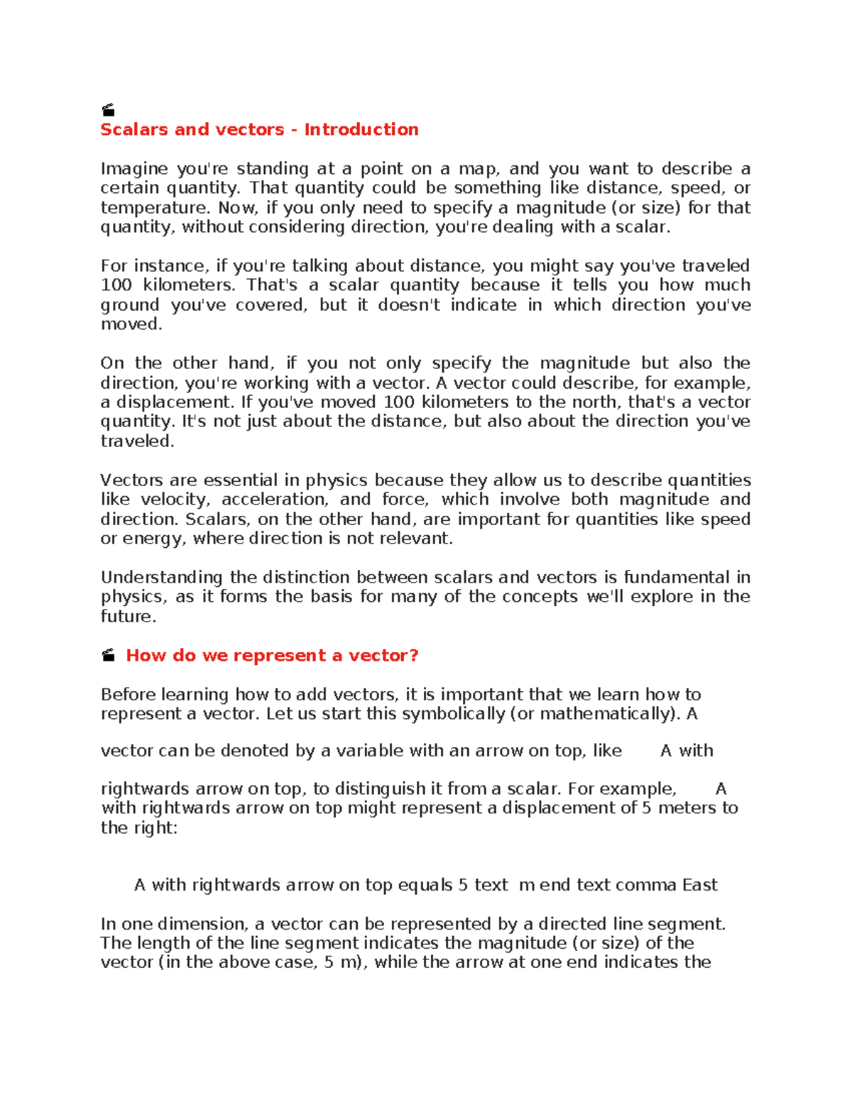 Scalars and Vectors - Scalars and vectors - Introduction Imagine you're ...