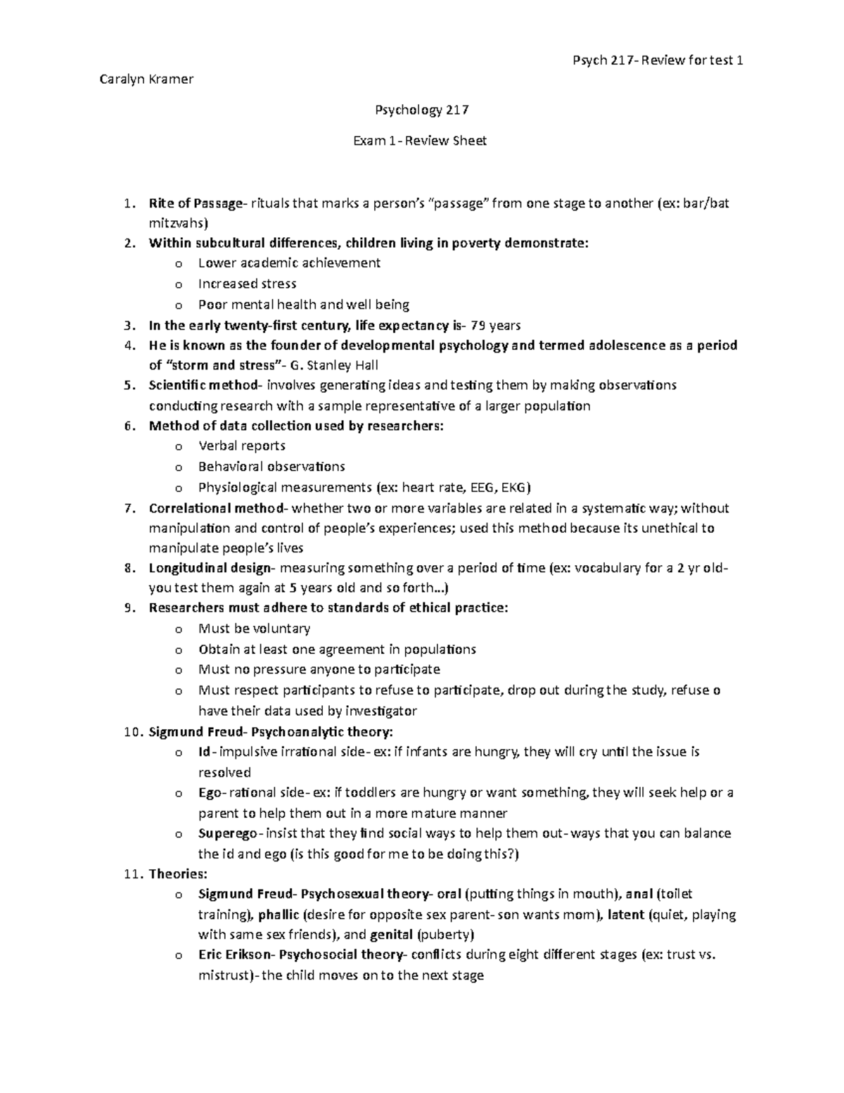 Exam 1- Review Sheet - Professor Manukian - Psych 217- Review for test ...