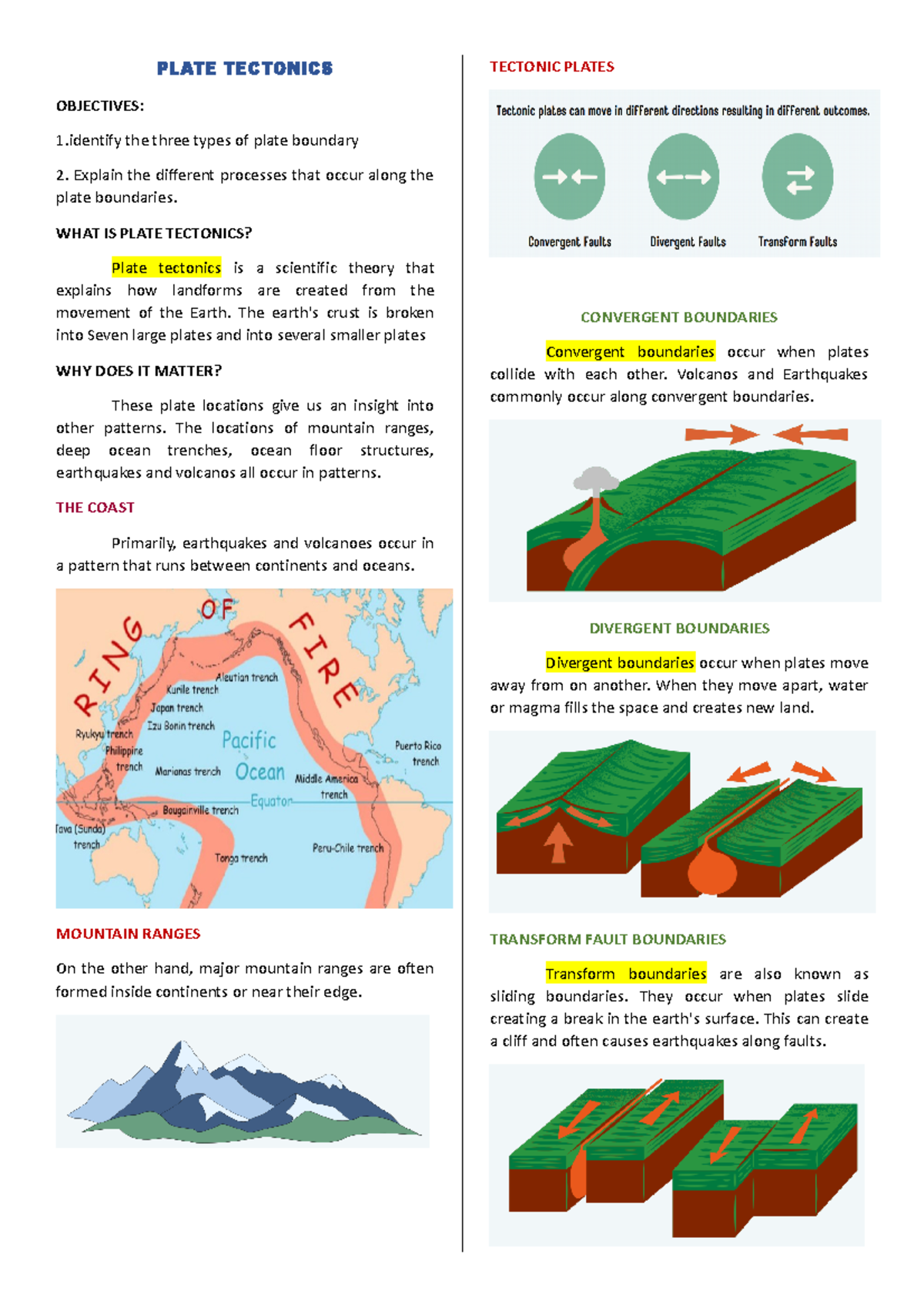 Plate Tectonics - A LESSON HANDOUT FOR WEEK 1 PF SCIENCE 10 OF JUNIOR ...
