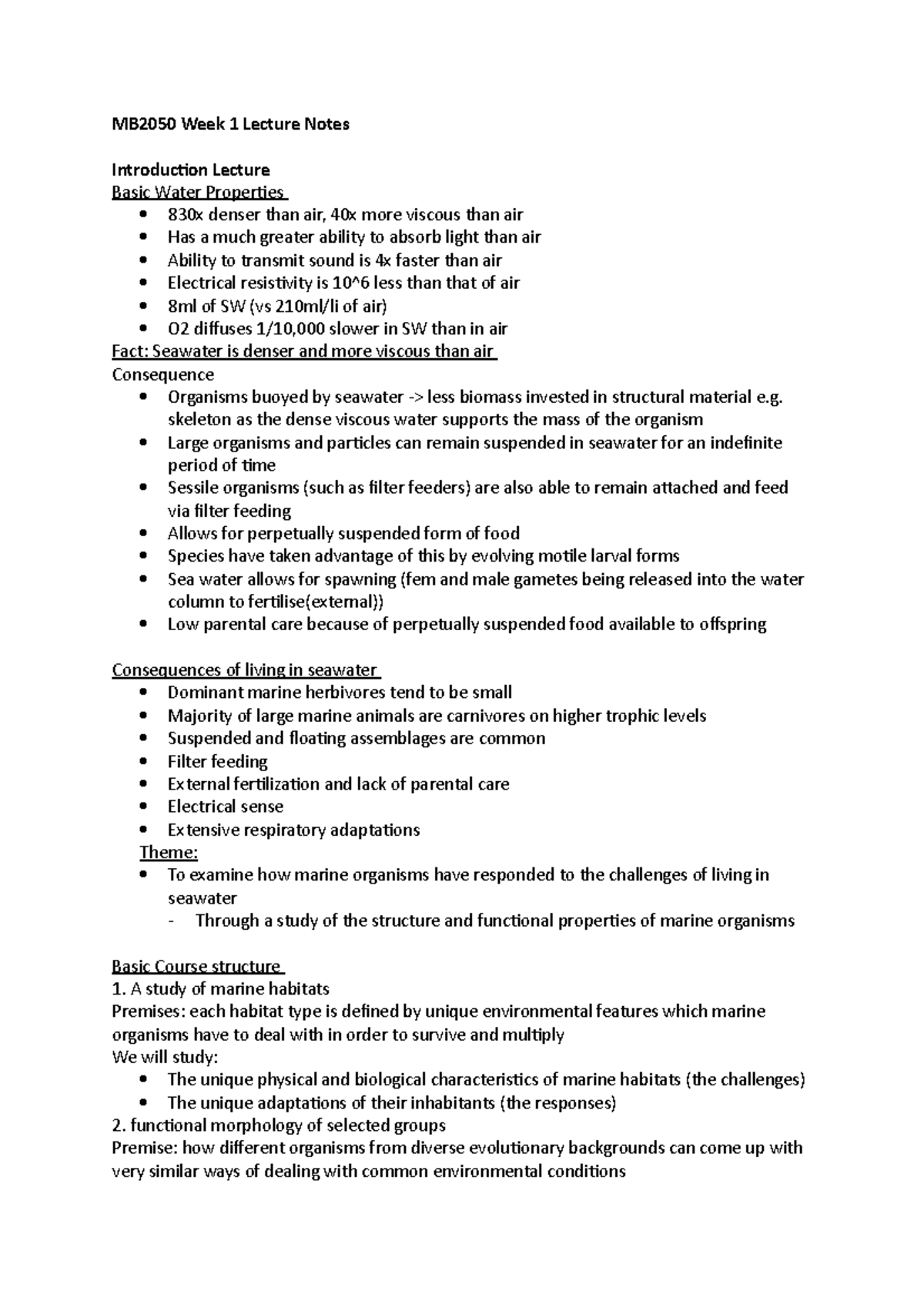 Week 1 - week 1 notes - MB2050 Week 1 Lecture Notes Introduction ...