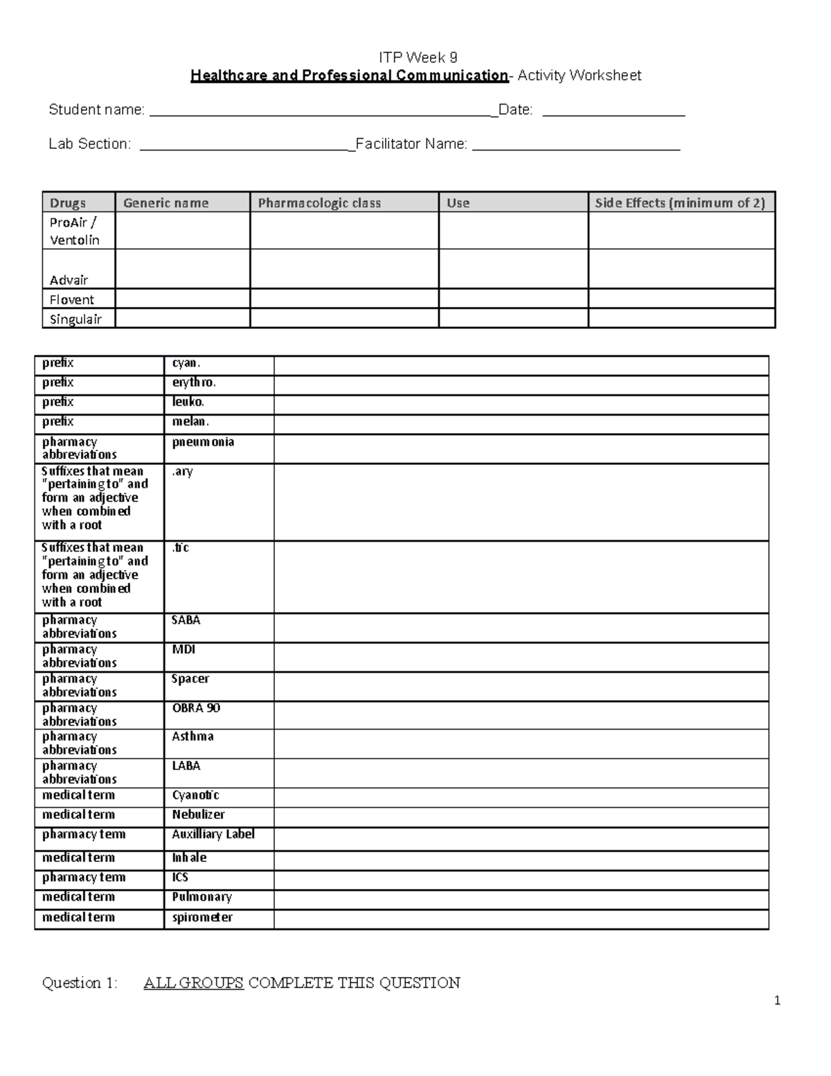 ITP Week 9 Worksheet Healthcare and Professional Communication Activity ...