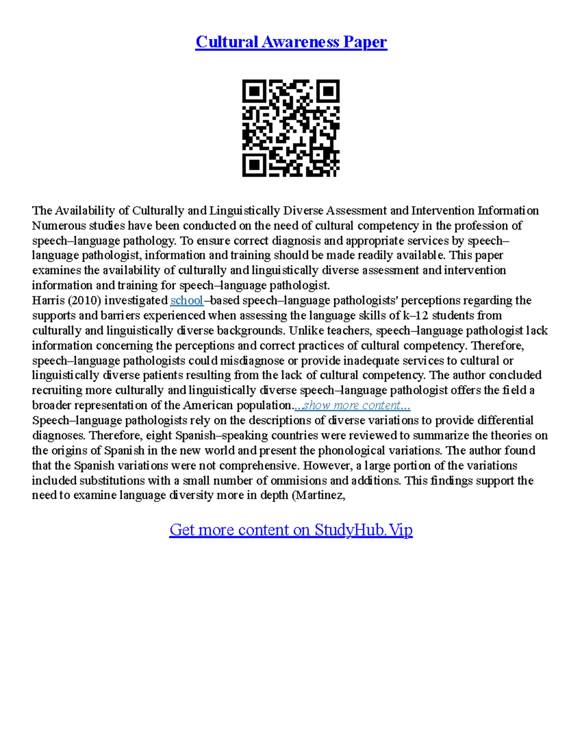 Cultural Awareness Essay - Cultural Awareness Paper The Availability of ...