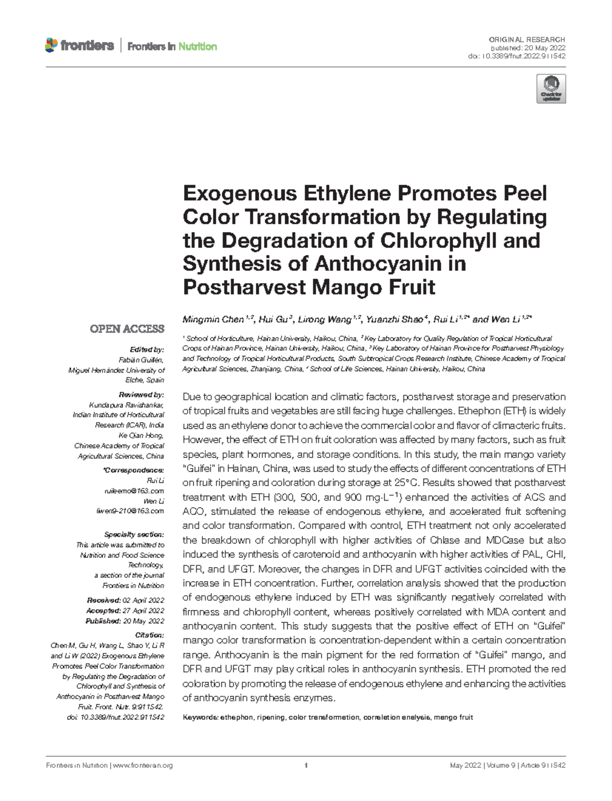 El etileno exógeno promueve la transformación del color de la cáscara ...
