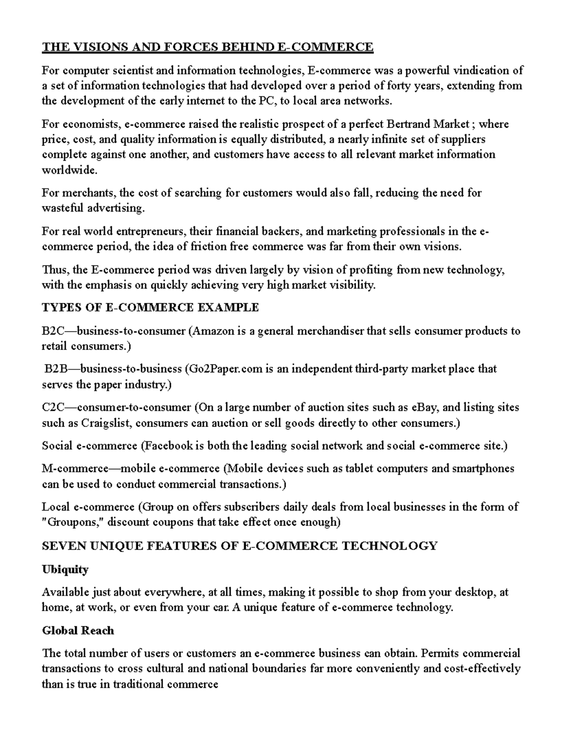 E- Commerce EDIT - it is an elective course of bsc.IT. - THE VISIONS AND FORCES BEHIND E ...