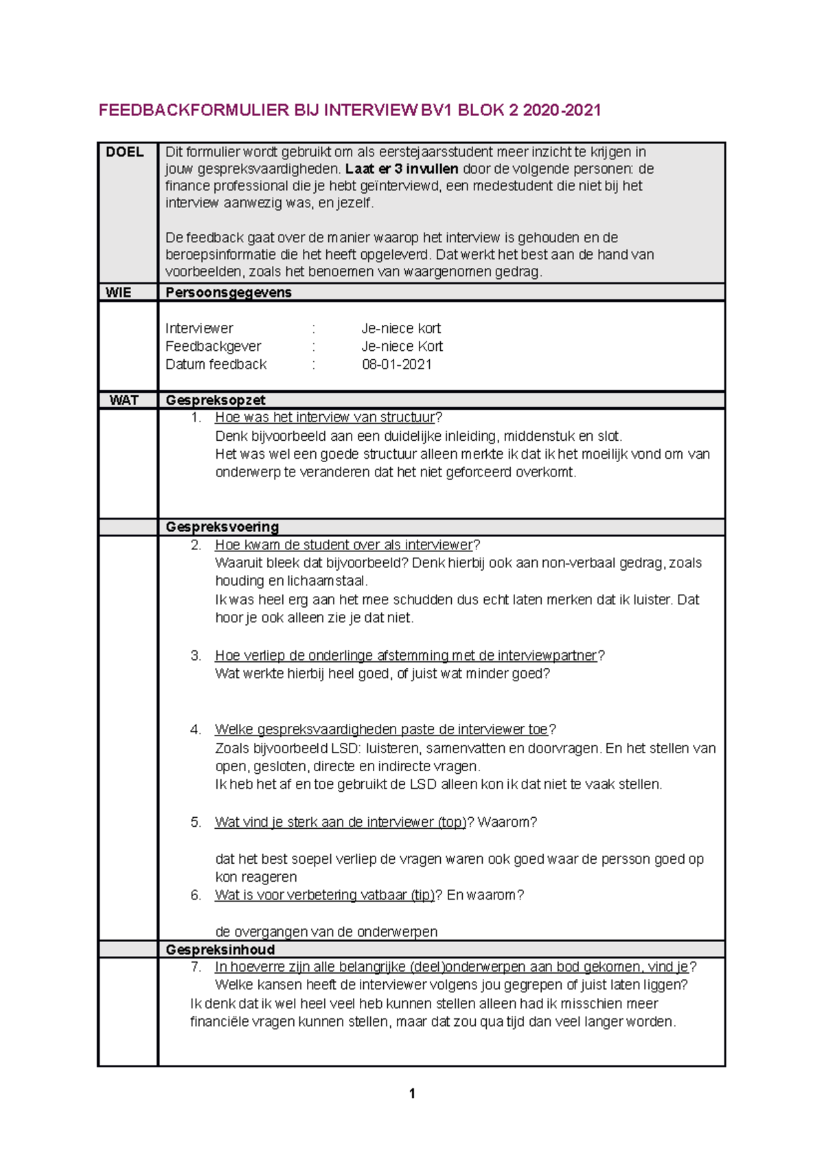 Feedbackformulier Interviewen BV1 B2 2020-2021-3 - FEEDBACKFORMULIER ...