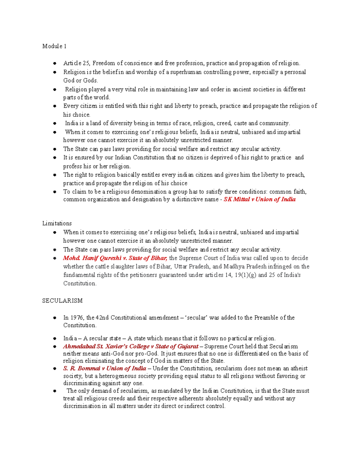 Module 1&2- L&s - Module 1 Article 25, Freedom of conscience and free ...