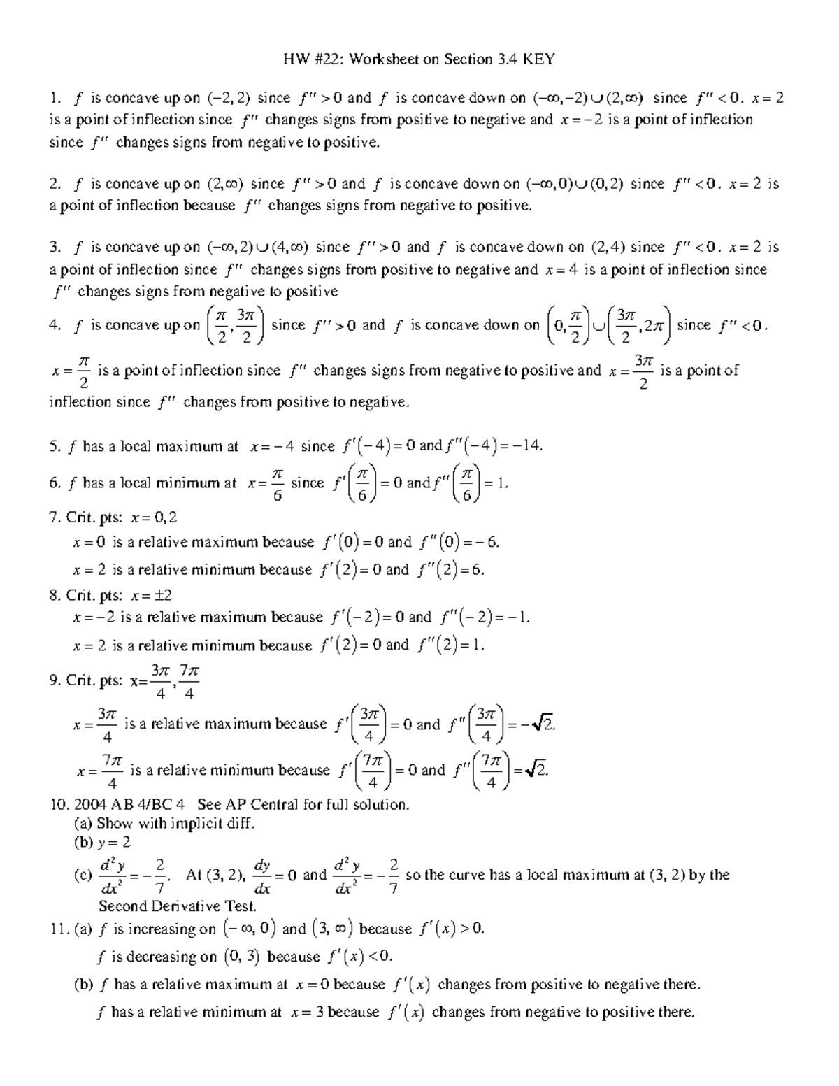 6 ANS - Useful for practice - HW #22: Worksheet on Section 3 KEY f is ...