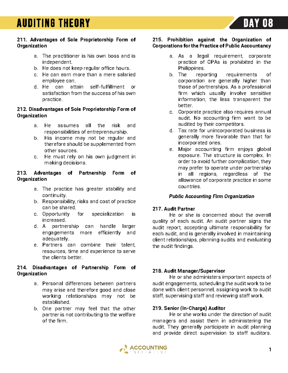 Auditing Theory - Day 08 - Warning: TT: undefined function: 32 211. Advantages of Sole - Studocu