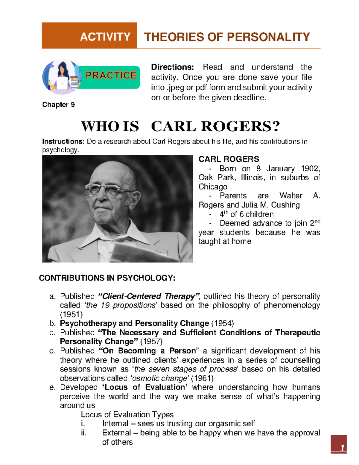 Theories OF Personality - CARL Rogers and his Contributions - THEORIES ...