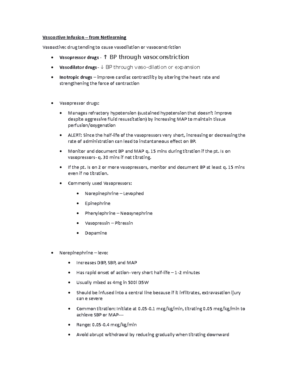 ICU notes - Vasoactive med section - Vasoactive Infusion – from ...