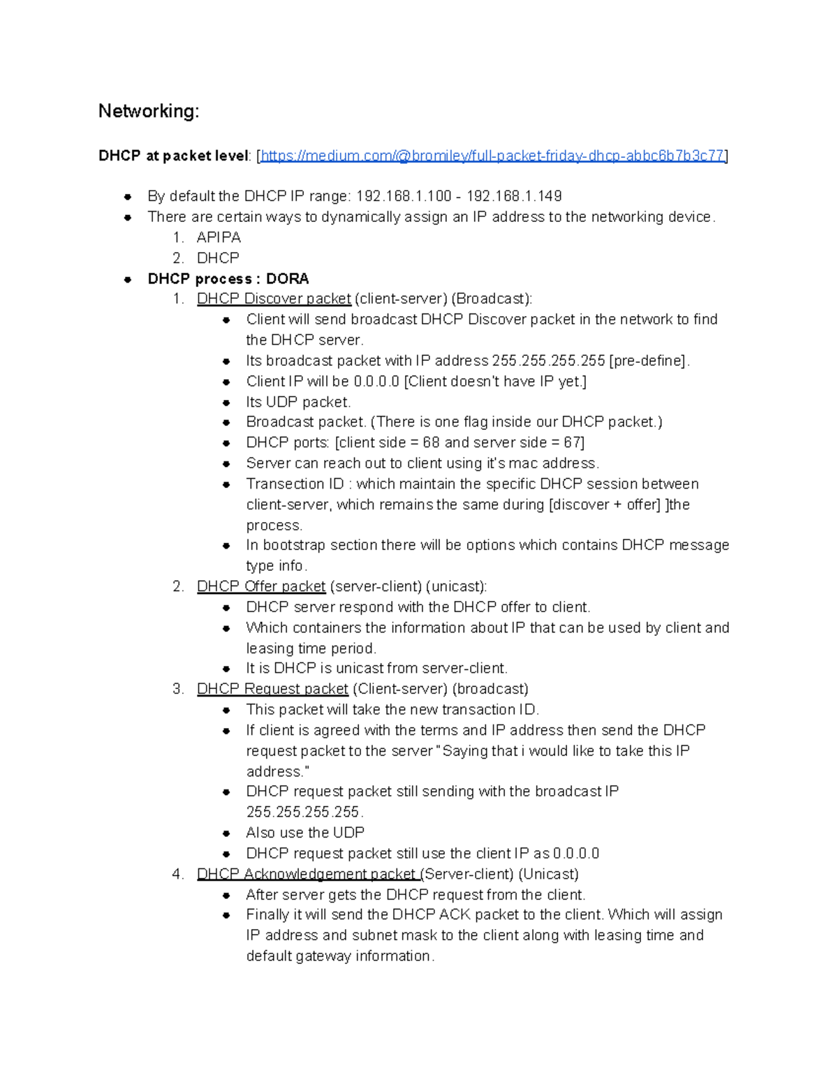 CSA Networking - Csa network pdf - Networking: DHCP at packet level: - Studocu