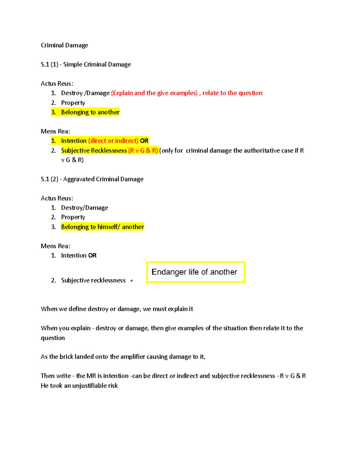 Criminal Damage - Destroy /Damage (Explain and the give examples ...
