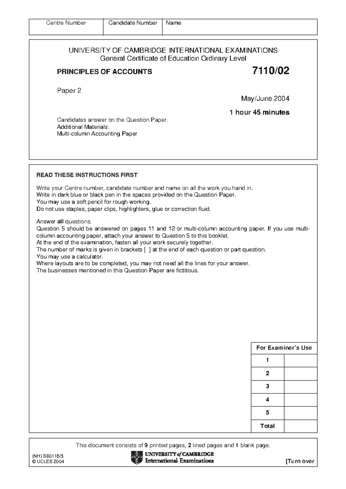 7110 s04 qp 2 - past paper for practice - This document consists of 9 ...