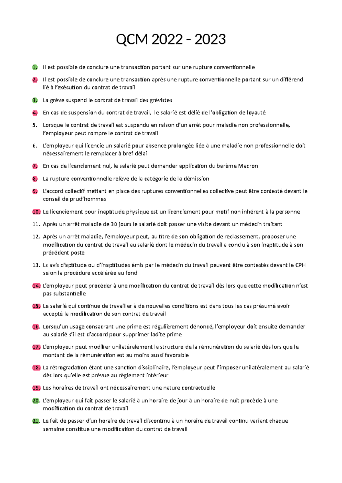 QCM Social 2022/2023 - QCM 2022 - 2023 Il est possible de conclure une transac 3 on portant sur ...