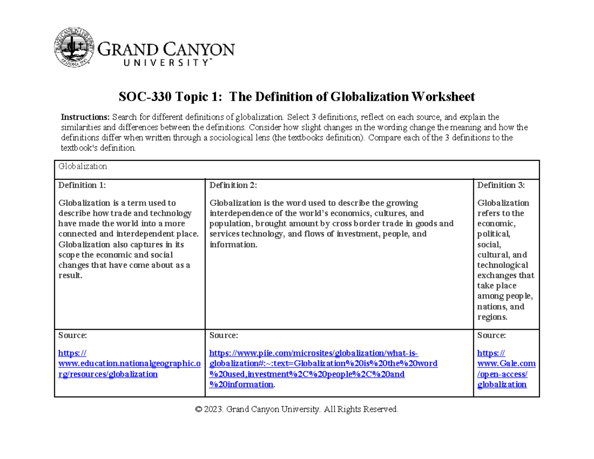 SOC 330 RS T1 The Defintionsof Globalization Worksheet - SOC-330 Topic ...