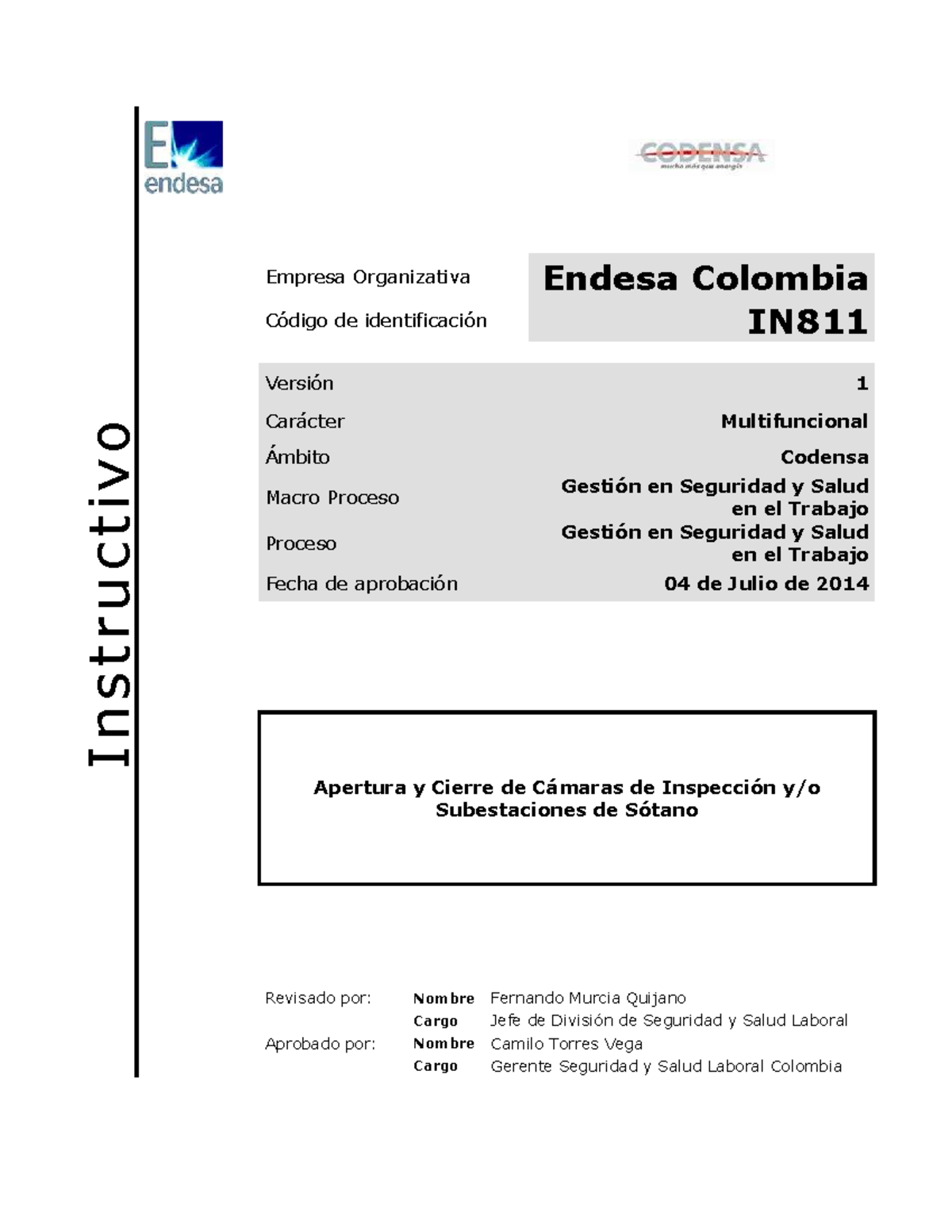 IN811-Apertura y Cierre de Camaras codensa - - Studocu