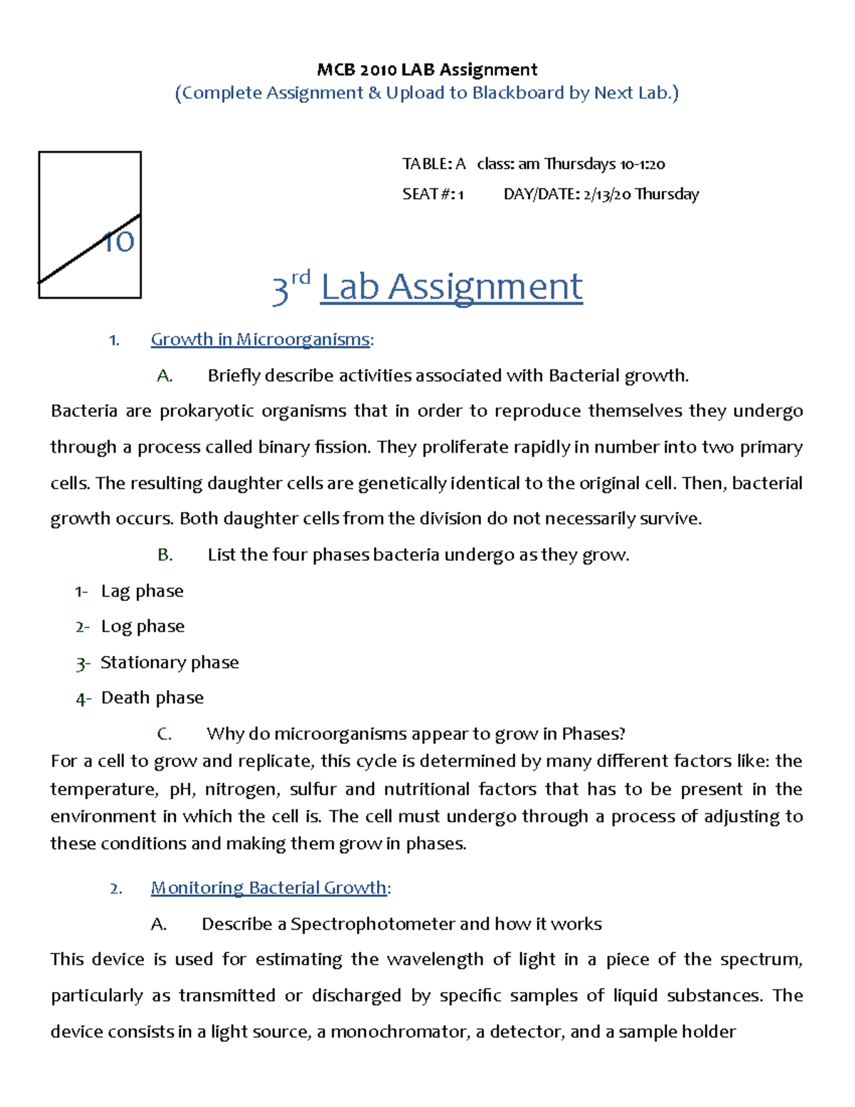 3rd Lab Assignment(1) - notes - MCB 2010 LAB Assignment (Complete ...