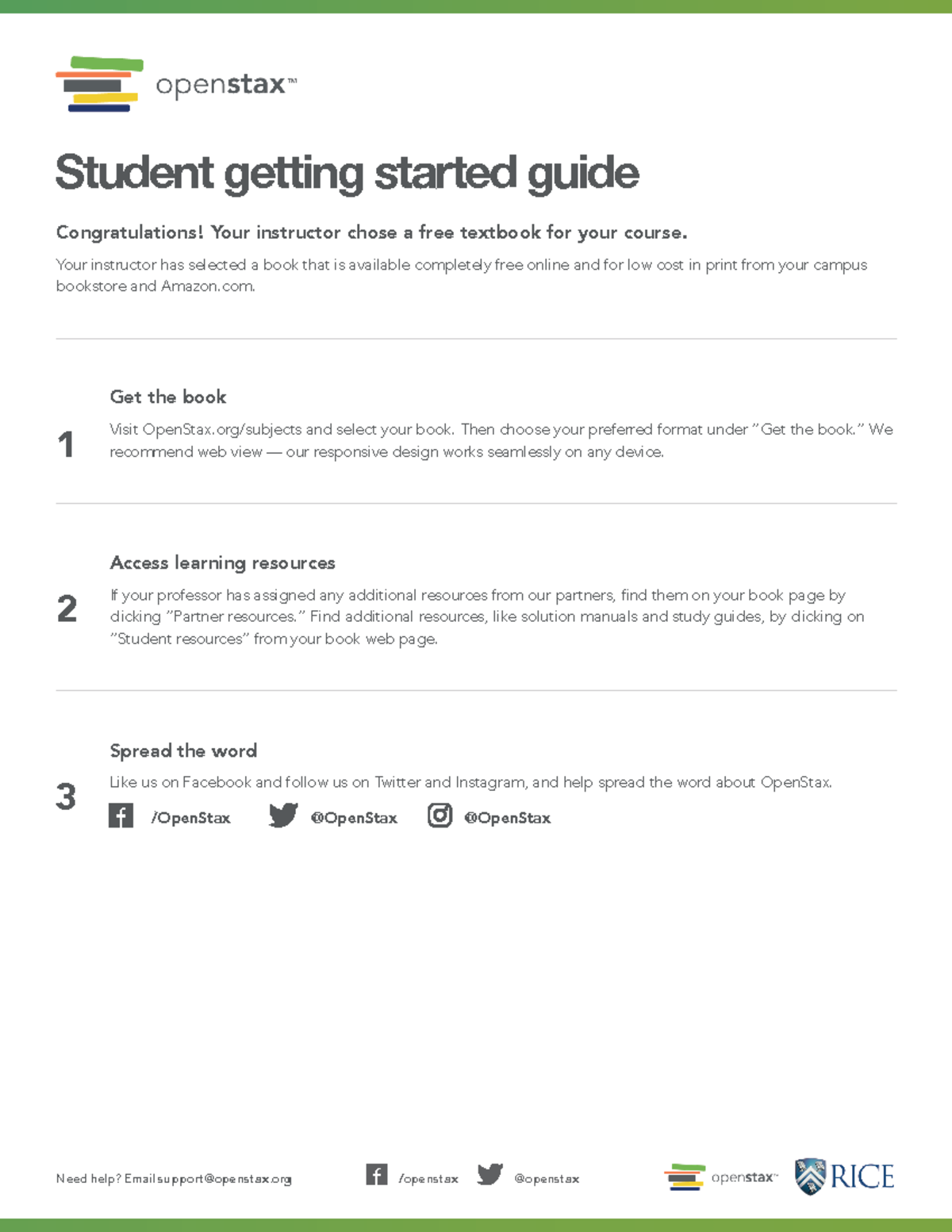 Student getting started guide - Need help? Email support@openstax /openstax @openstax Your - Studocu
