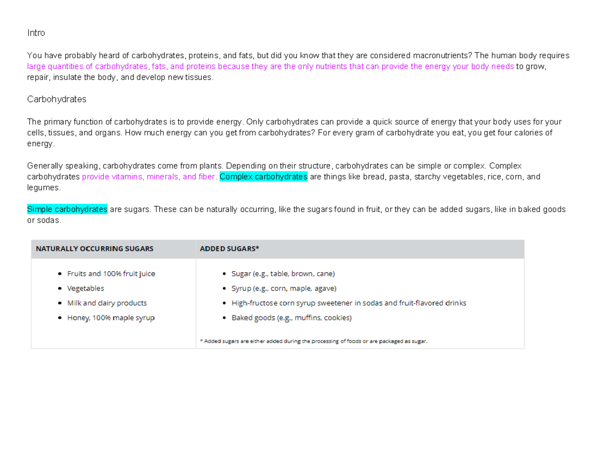 Module 6 - Intro You have probably heard of carbohydrates, proteins ...