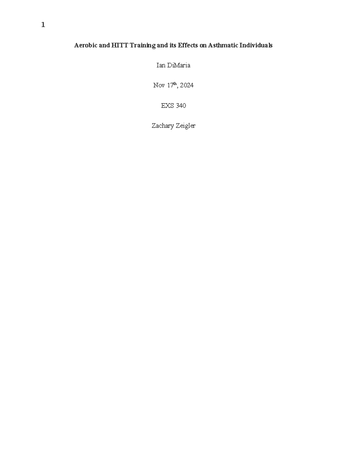 EXS 340 Asthma Paper copy copy - Aerobic and HITT Training and its ...
