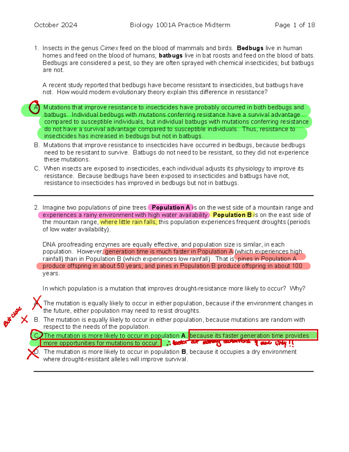 Bio Midterm Practice - Insects in the genus Cimex feed on the blood of ...