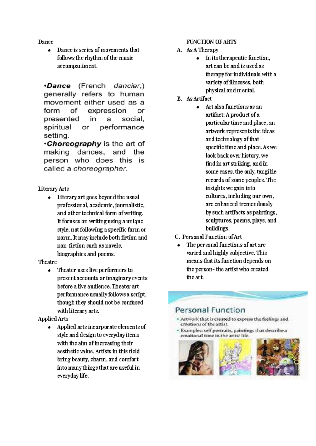 Function OF ARTS - Dance Dance is series of movements that follows the ...