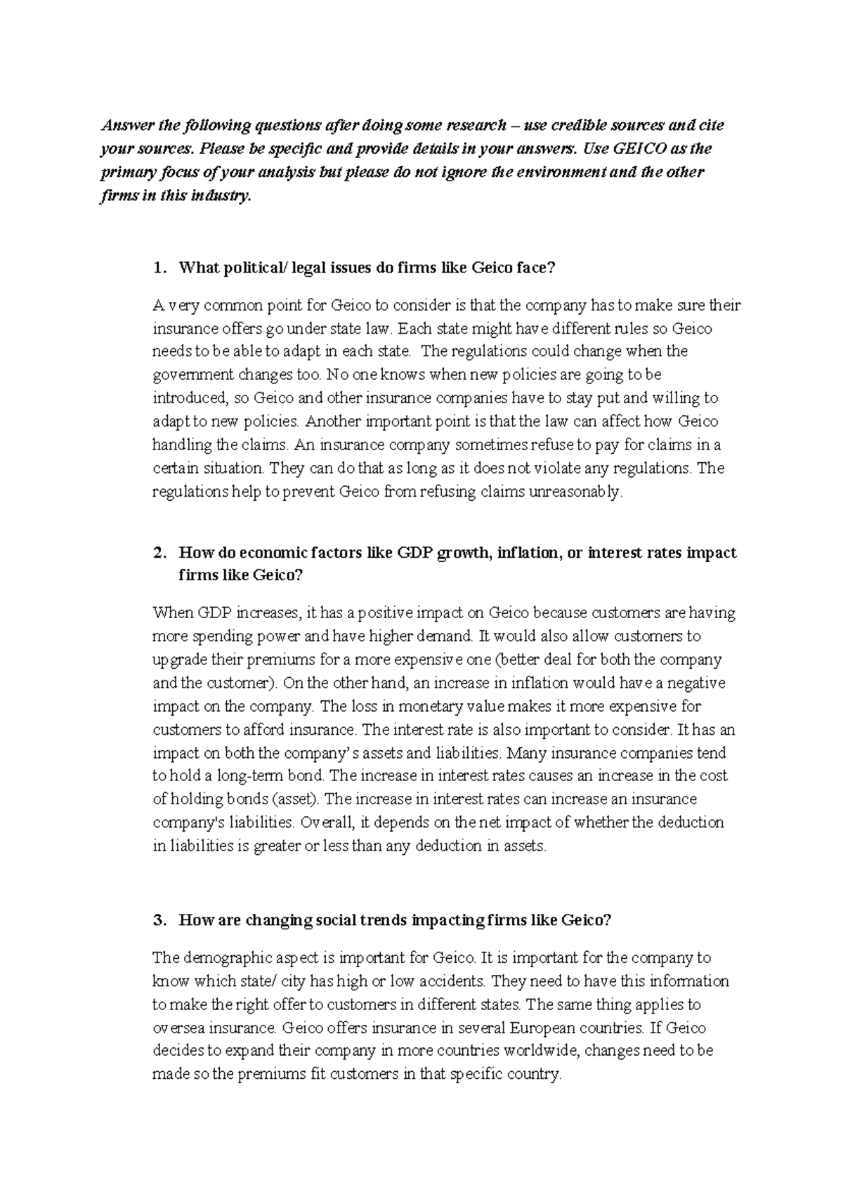 Geico Questions - Answer the following questions after doing some ...