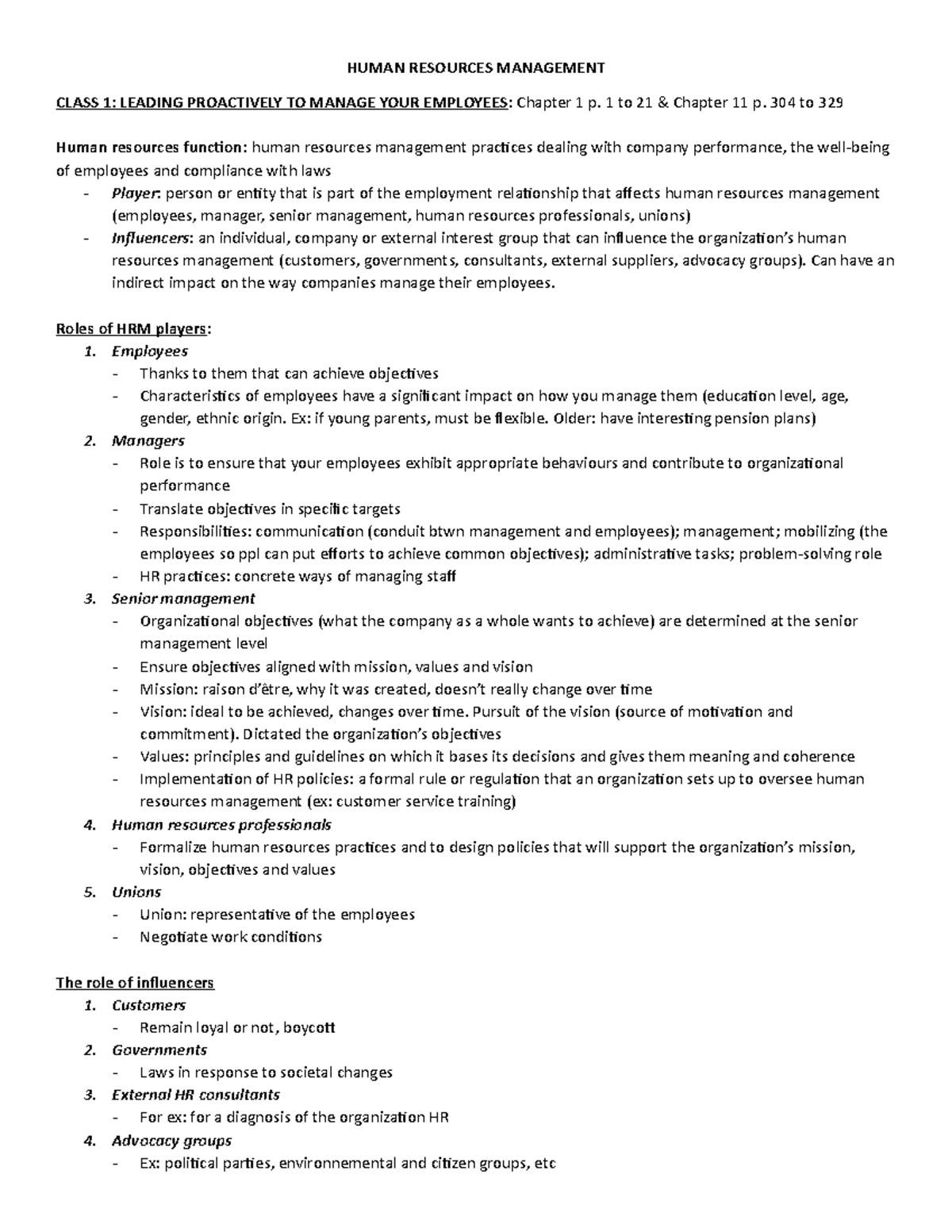 Human Resources Management Notes - HUMAN RESOURCES MANAGEMENT CLASS 1 ...