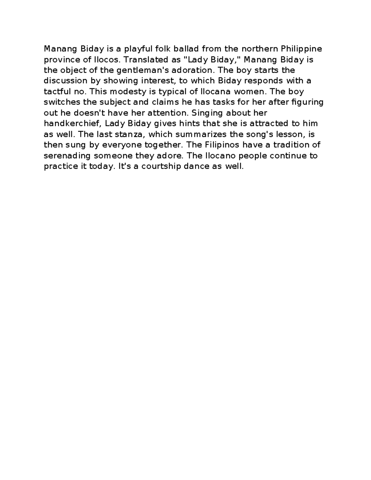 Manang Biday song research - Manang Biday is a playful folk ballad from ...