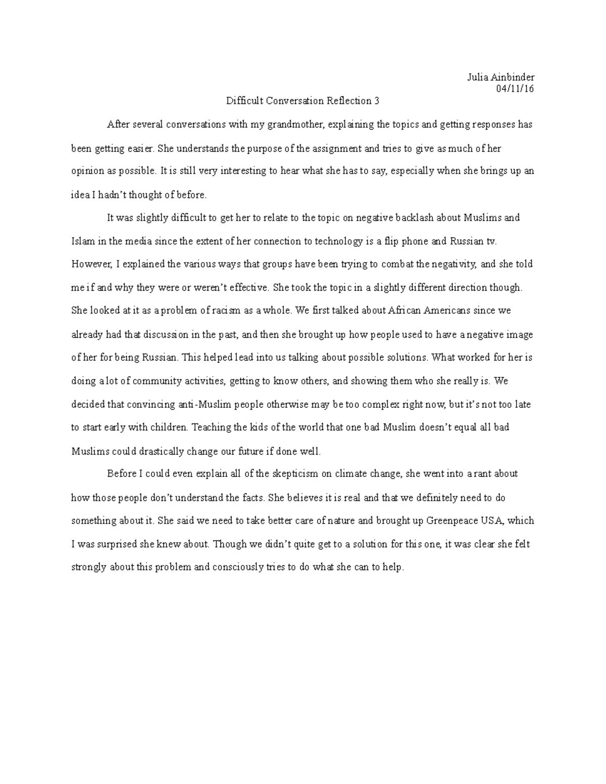 Difficult Conversation Reflection 3 - Julia Ainbinder 04/11/ Difficult ...