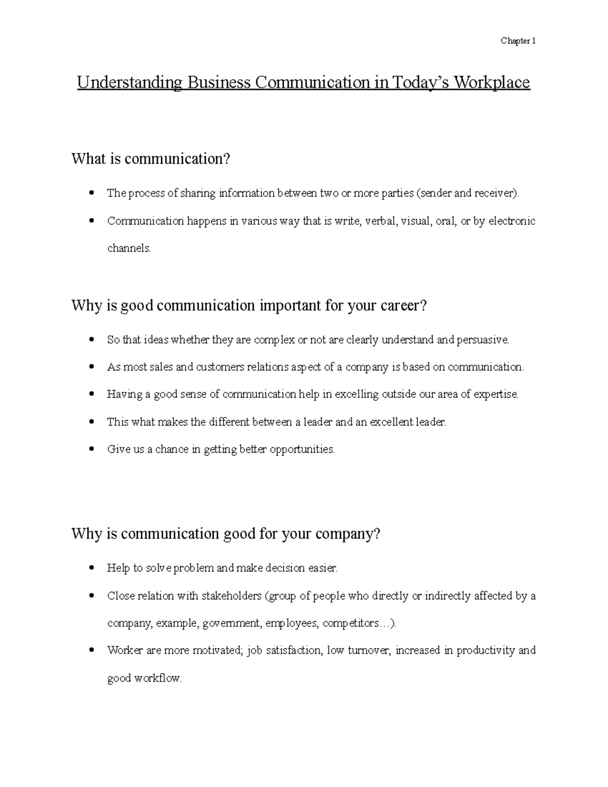 Communication Chapter 1 Chapter 1 Understanding Business