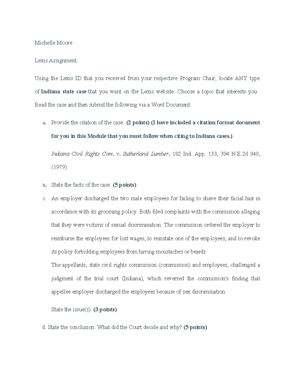 Indiana Lexis Assignement - Michelle Moore Lexis Assignment: Using the ...