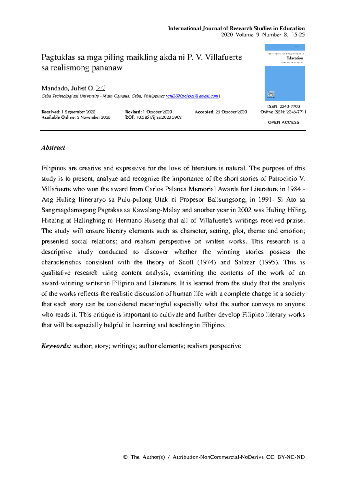 Pagtuklas sa mga piling maikling akda ni - International Journal of ...