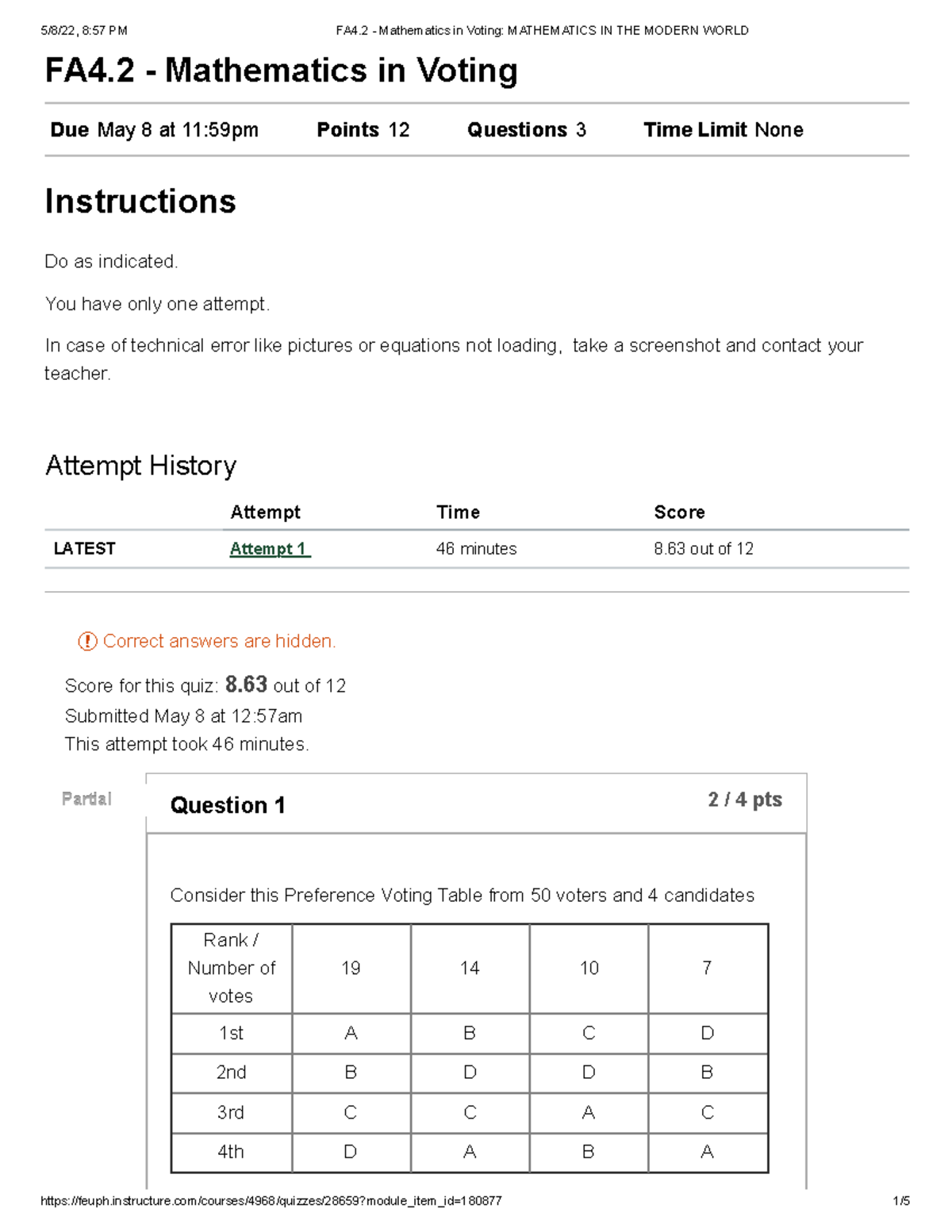 FA4 - lecture - FA4 - Mathematics in Voting Due May 8 at 11:59pm Points ...