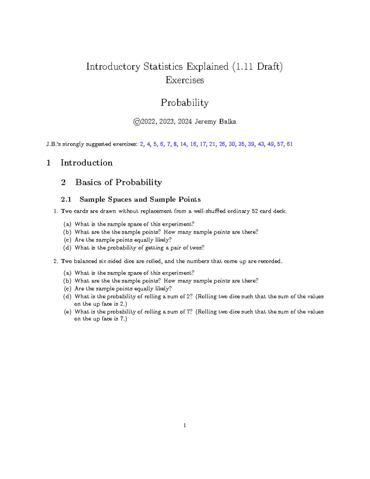 ise exercises probability - Introductory Statistics Explained (1 Draft) Exercises Probability ...