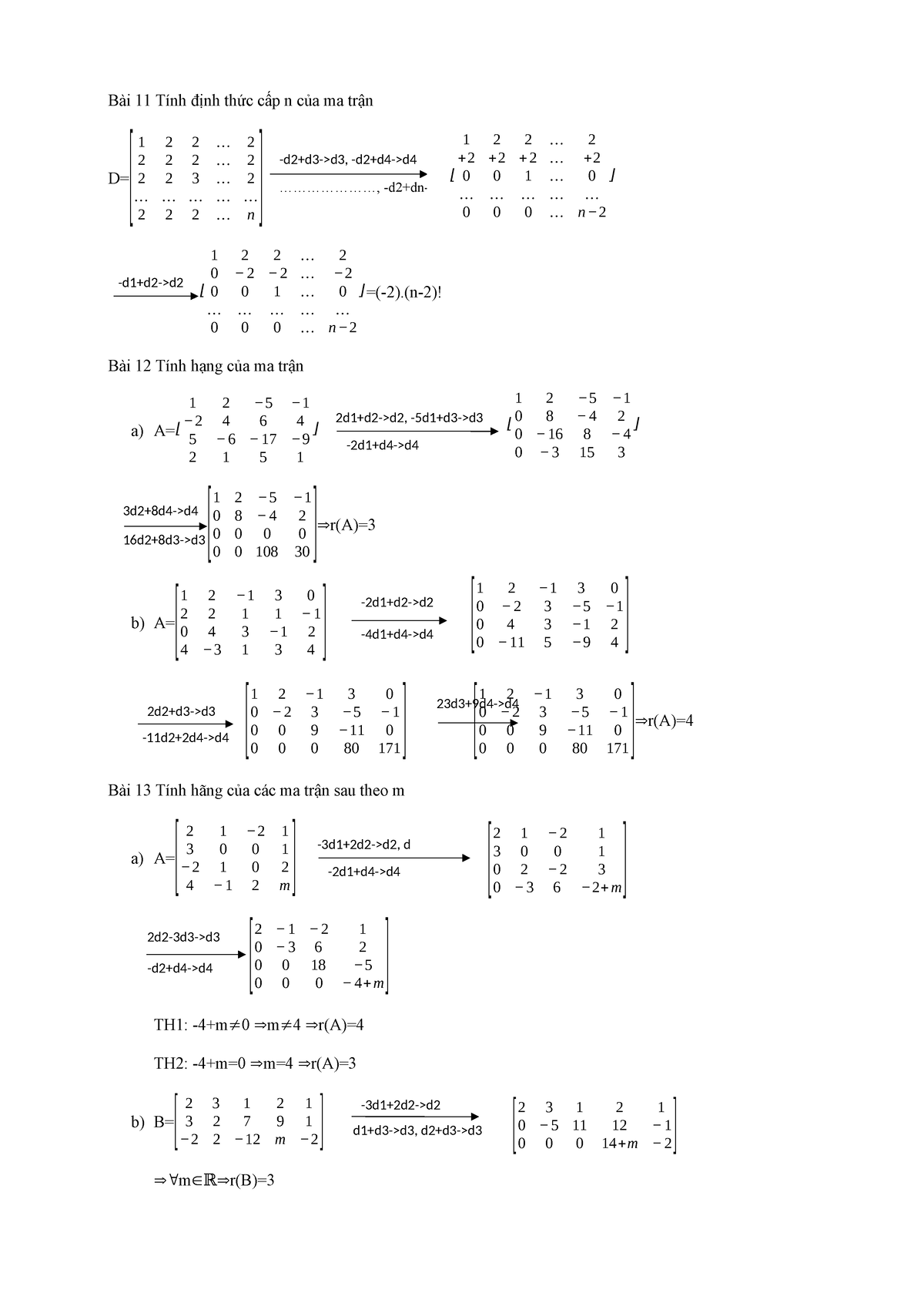 Từ 11 tới 20 - ưssa -d1+d2->d 2d1+d2->d2, -5d1+d3->d -2d1+d4->d ⌊ 1 2 − 5 − 1 0 8 − 4 2 - Studocu