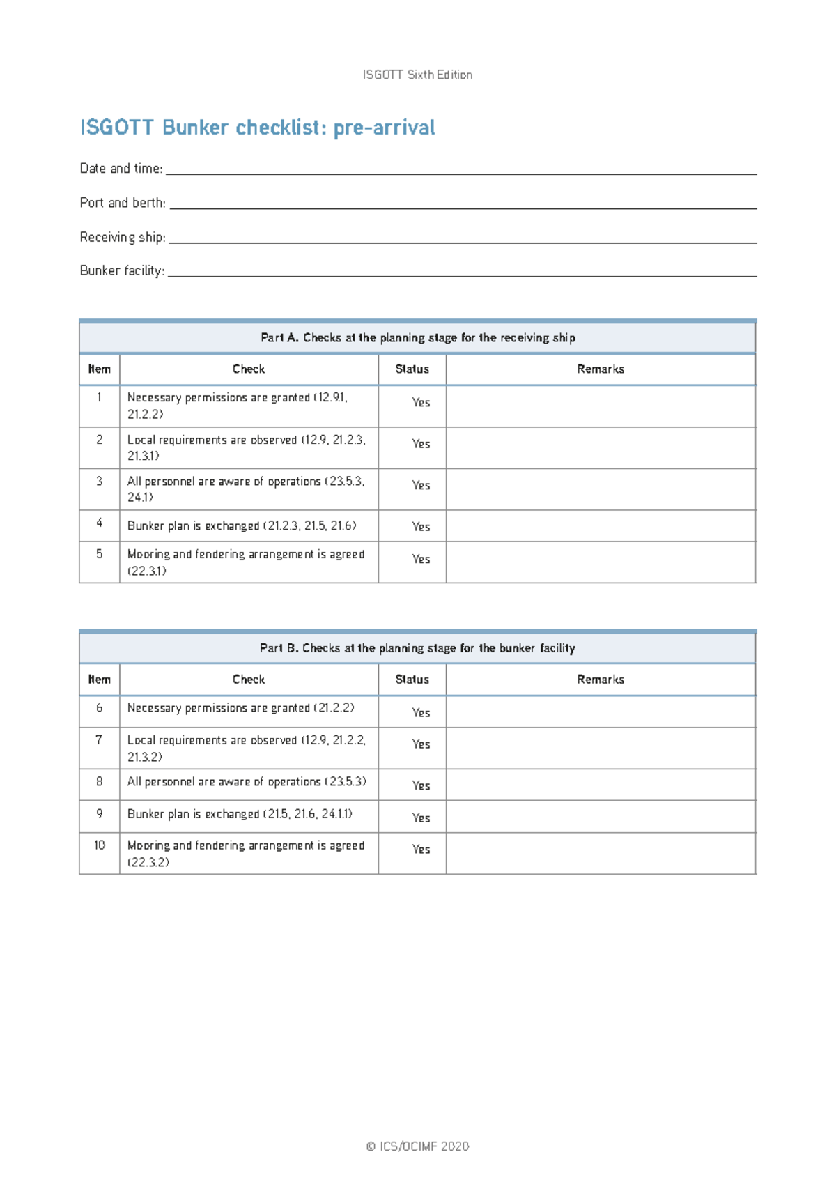 Isgott-6 Bunkering-Checklists-updated in - ISGOTT Bunker checklist: pre ...