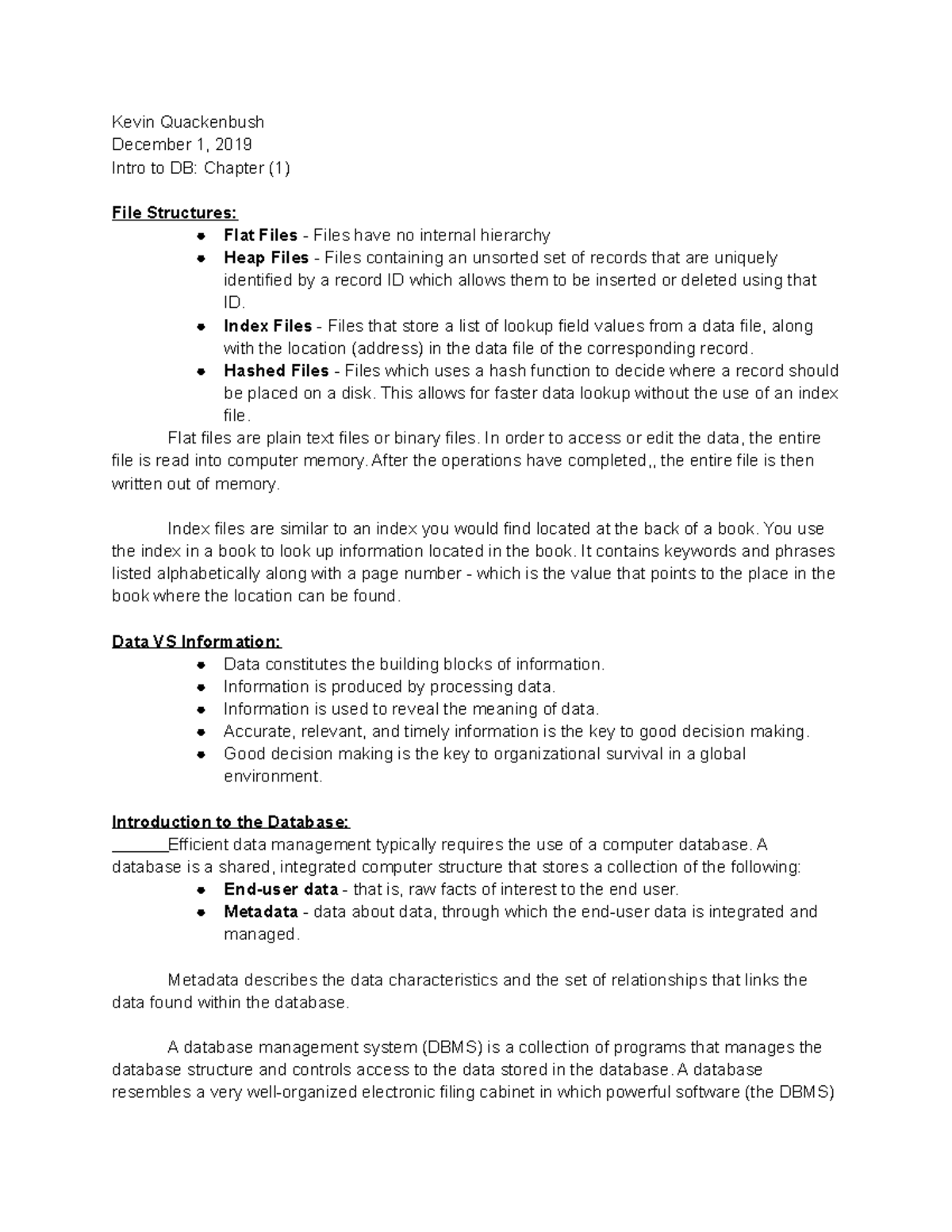 Intro To Db Chapter 1 Kevin Quackenbush December 1 2019 Intro To Db Chapter 1 File 4919