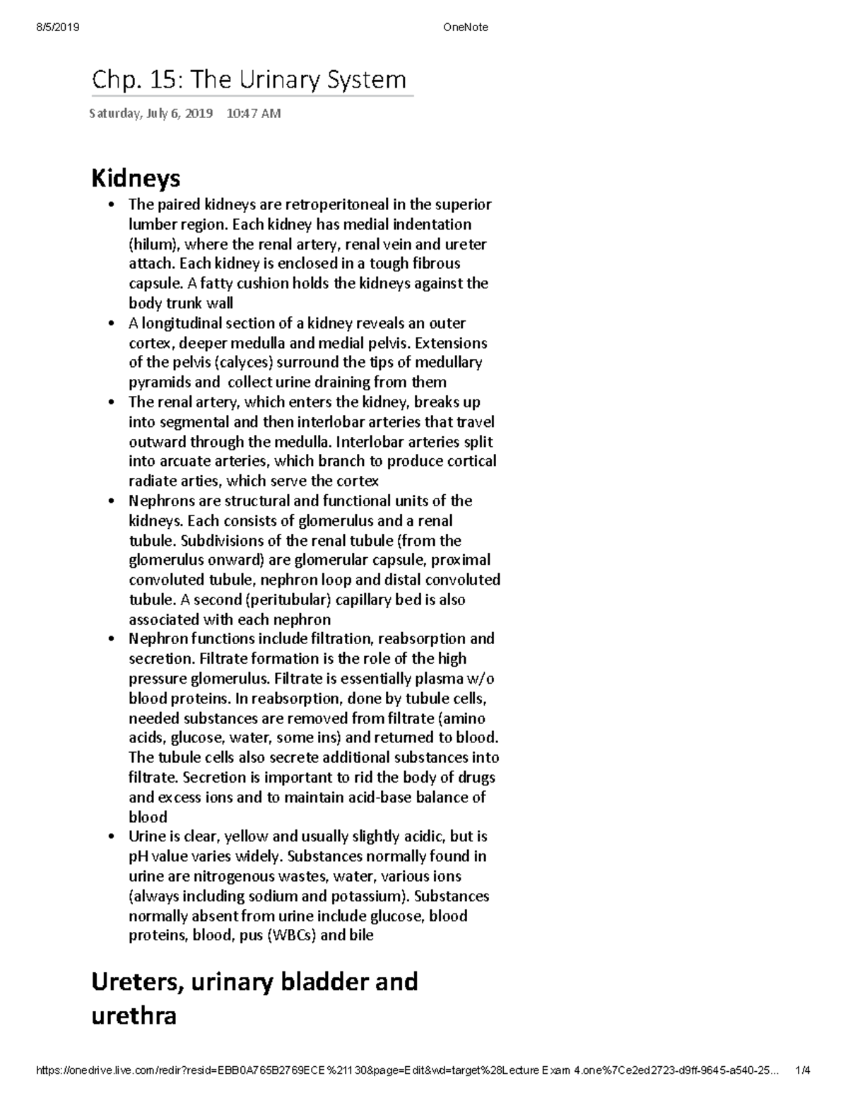 Bio 2404 - Chp 15 summary - OneNote Chp. 15: The Urinary System ...