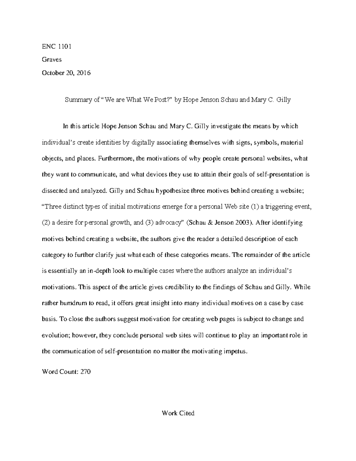 Summary of “We are What We Post?” by Hope Jenson Schau and Mary C ...