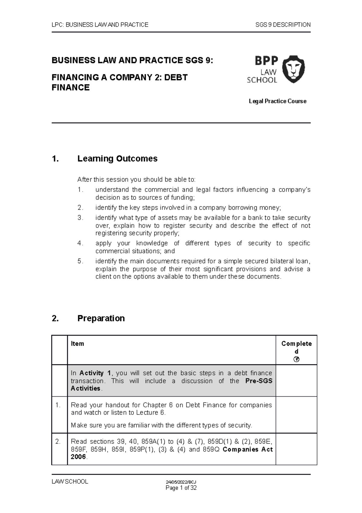 BLP SGS 9 Description - LPC: BUSINESS LAW AND PRACTICE SGS 9 ...