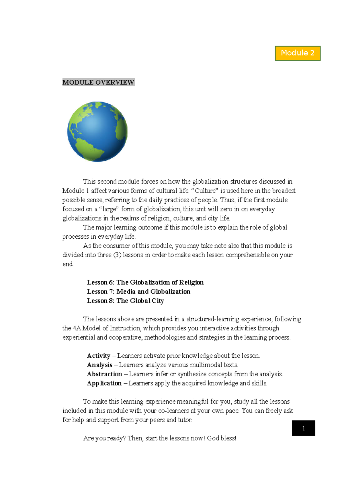 THE Contemporary World- Module 2 - MODULE OVERVIEW This second module ...