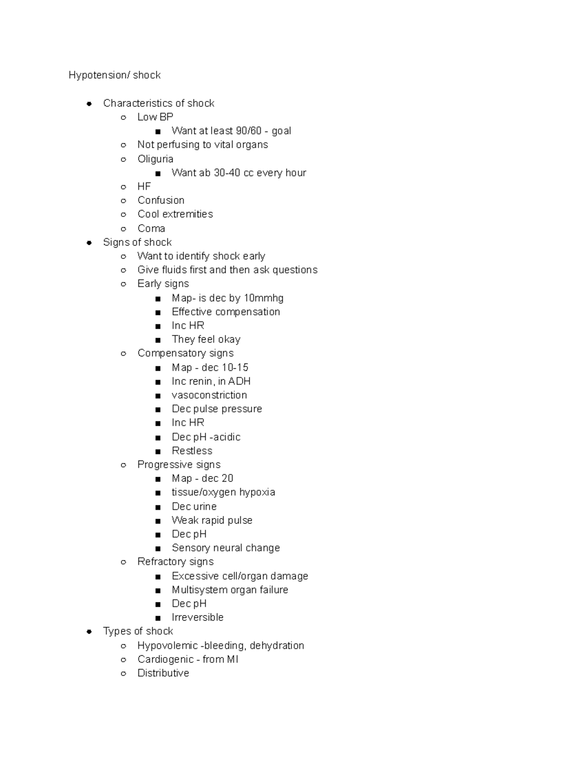 Hypotension shock - Hypotension/ shock Characteristics of shock Low BP ...