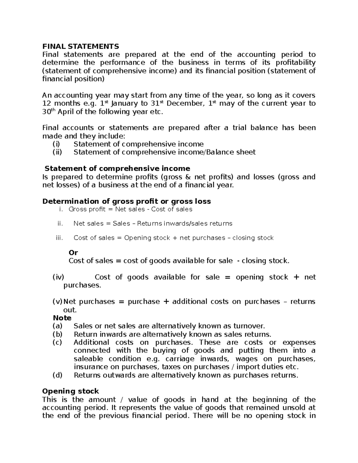 Final Statements - Lecture notes 12-14 - FINAL STATEMENTS Final ...
